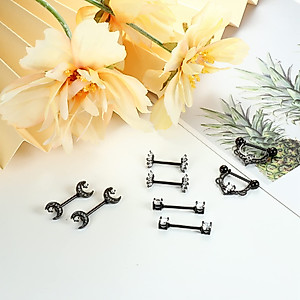 FINREZIO 4Pairs 14G Nipple Rings 316L Surgical Steel Moon Flower Nipple Tongue Ring Barbell Piercing for Women Body Piercing Jewelry