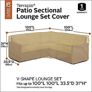 Classic Accessories Terrazzo Water-Resistant 100 Inch Patio V-Shaped Sectional Lounge Set Cover, Patio Furniture Covers