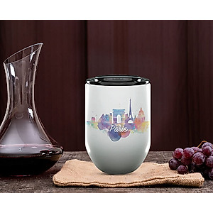 Paris France Gifts and Souvenirs - 12 Oz Insulated Wine Tumbler with Lid - Paris College Graduation Gifts - Unique Drinkware - Europe Long Distance Gifts for Her & Homesick Student Gifts