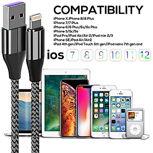 FEEL2NICE iPhone Charger Cable (3 Pack 10 Foot), [MFi Certified] 10 Feet Nylon Braided Lightning Cable, iPhone Charging Cord USB Cable Compatible with iPhone 11/Pro/X/Xs Max/XR/8 Plus /7 Plus/6/ iPad