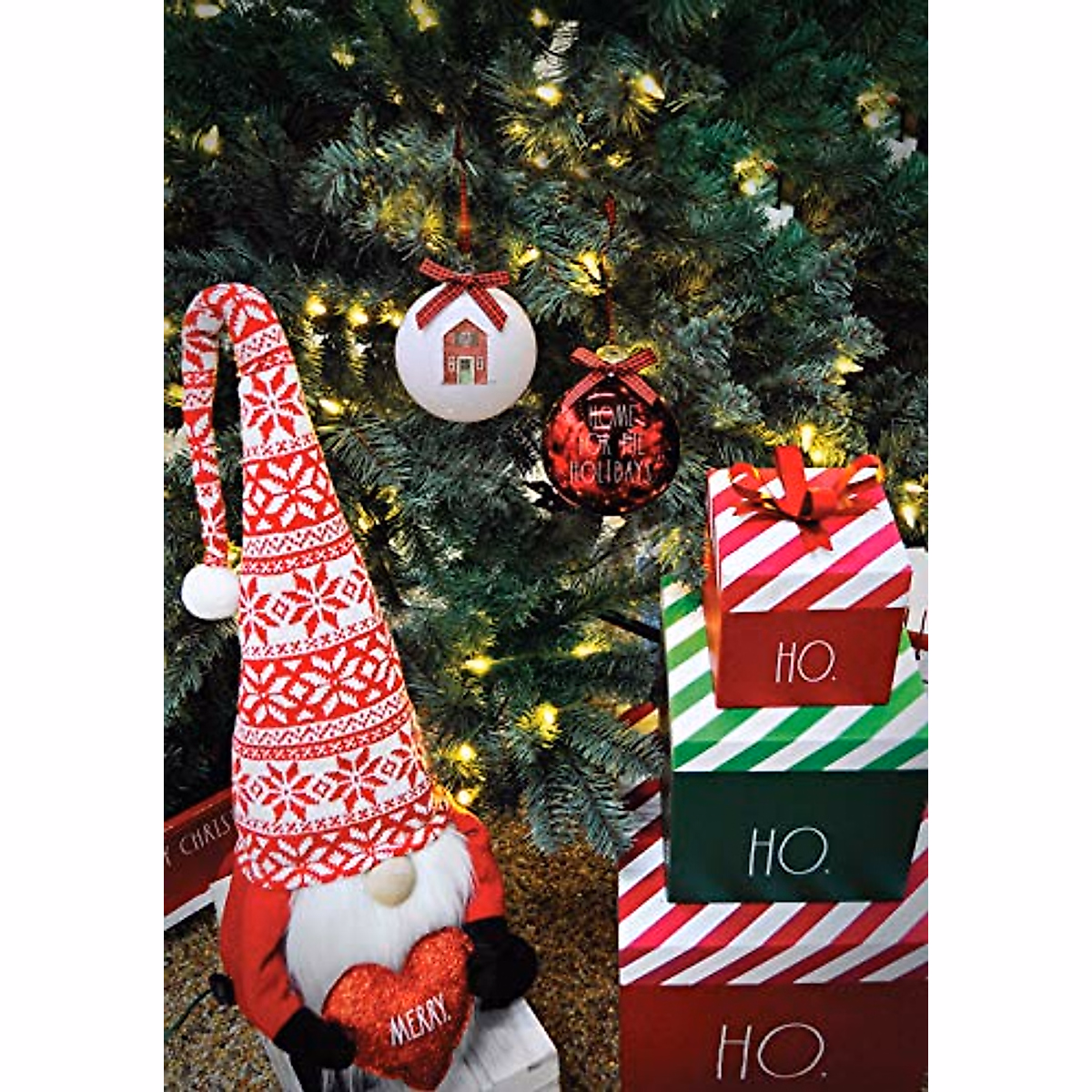 Rae Dunn Christmas Ornaments - Set of 2 Glass Balls - 100mm / 3.94 Inch Large Hanging Holiday Decorations for Xmas Tree Home for The Holidays