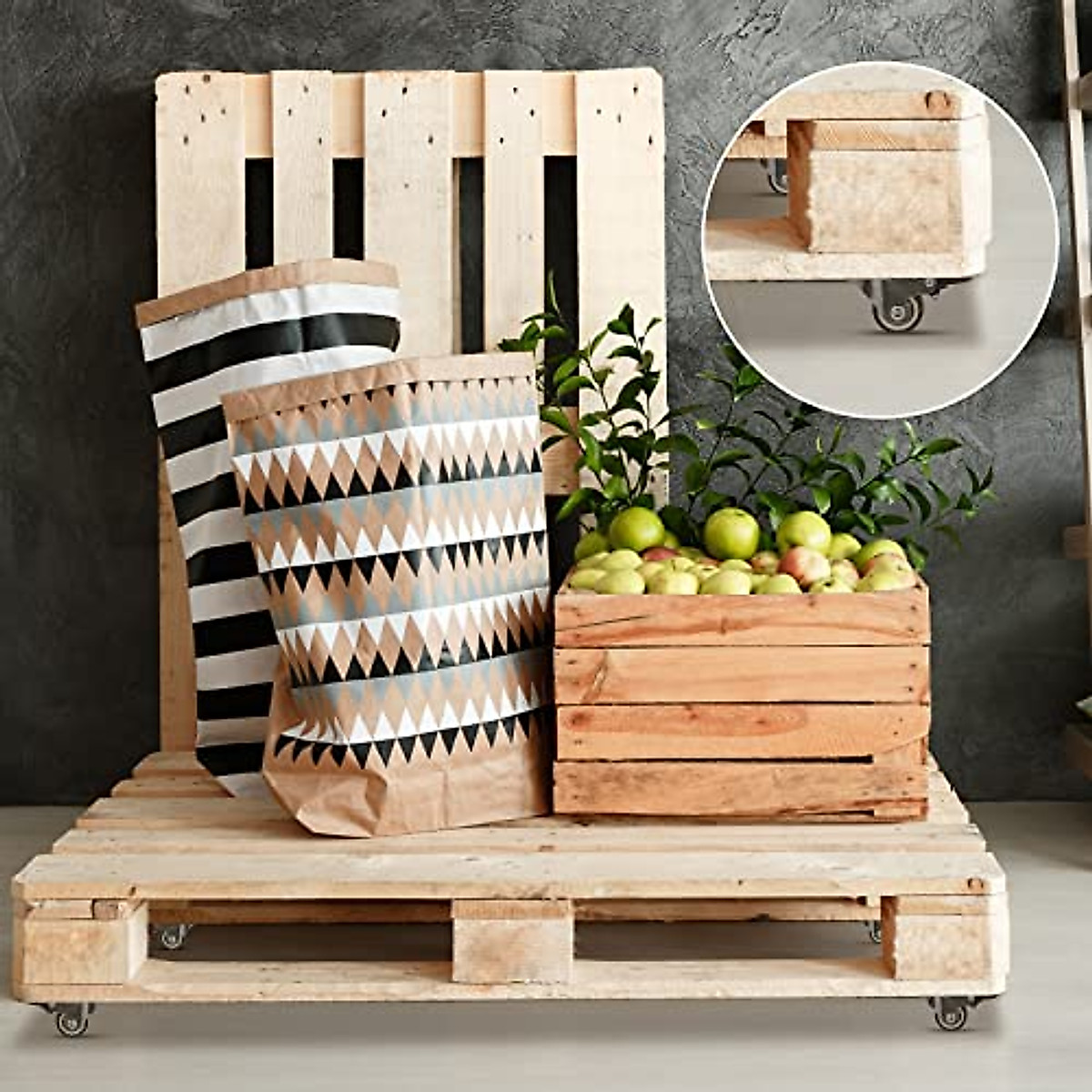 16 Pcs 1'' Low Profile Caster Wheels with Screwdriver, Screws and Top Plate Swivel Caster Wheels Rubber Locking Casters with Brake, Silent Mute Small Wheels for Furniture, Brown