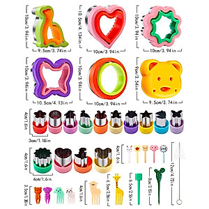 Sandwich Cutter for Kids 48 Pcs, Kimfead Cookie Cutters, Fruit Vegetable Cutter Shapes, Food Picks for Bento Box, Mouse Dinosaur Star Square Heart Shape