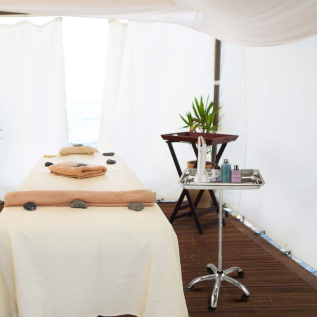 Konmee Upgraded Mayo Instrument Stand with Mobile 5 Caster Base Mobile Medical Doctor Tattoo Spa Salon Service Instrument Procedure Trays with Lift Out Work Tray