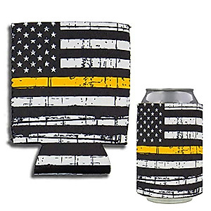 Can Cooler Sleeves USA Thin Yellow Line Flag Can Coolies Bulk Drink Beer Can Insulator Covers Collapsible Can Wraps 6Pc