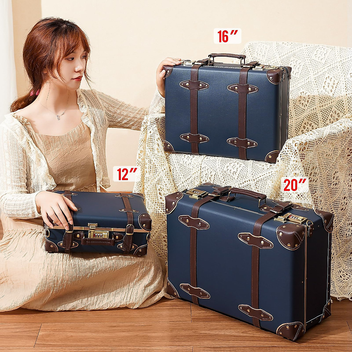 urecity Vintage and Cute Carry-on Overnight Case Non-wheeled Mini Leather Trunk Suitcase with Shoulder Strap
