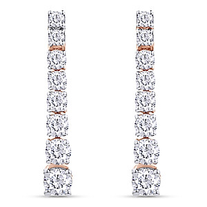 SAVEARTH DIAMONDS 1 Carat Round Cut Lab Created Moissanite Diamond Linear Drop Stud Earrings In 14K Rose Gold Over Sterling Silver Jewelry For Women (VVS1 Clarity, 1 Cttw)