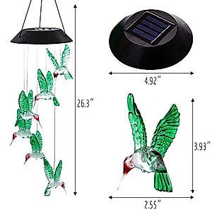 MorTime 2 PACK Solar Hummingbird Wind Chime, Color Changing Mobile LED Solar Wind Chime Outdoor Mobile Hanging Patio Light, Porch, Deck, Garden Decor