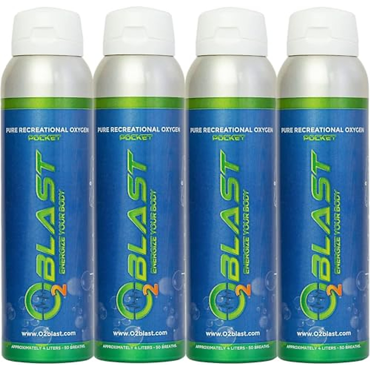 O2 Blast - Pure Oxygen Supplement - Supports Fast Recovery, Increase Stamina, & Enhanced Focus for High Altitude & Action Sports, Flip-Top Cap - 4 Liter Portable Canned Oxygen - 4 Pack