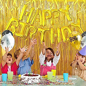 Birthday Party Decorations| 3 Pack 3.3 x 9.9 ft Gold Foil Fringe Curtains Party Supplies|Tinsel Curtain Backdrop for Parties, Glitter Streamers Backdrop for Birthday/Photo Booth Backdrops/Party Decor