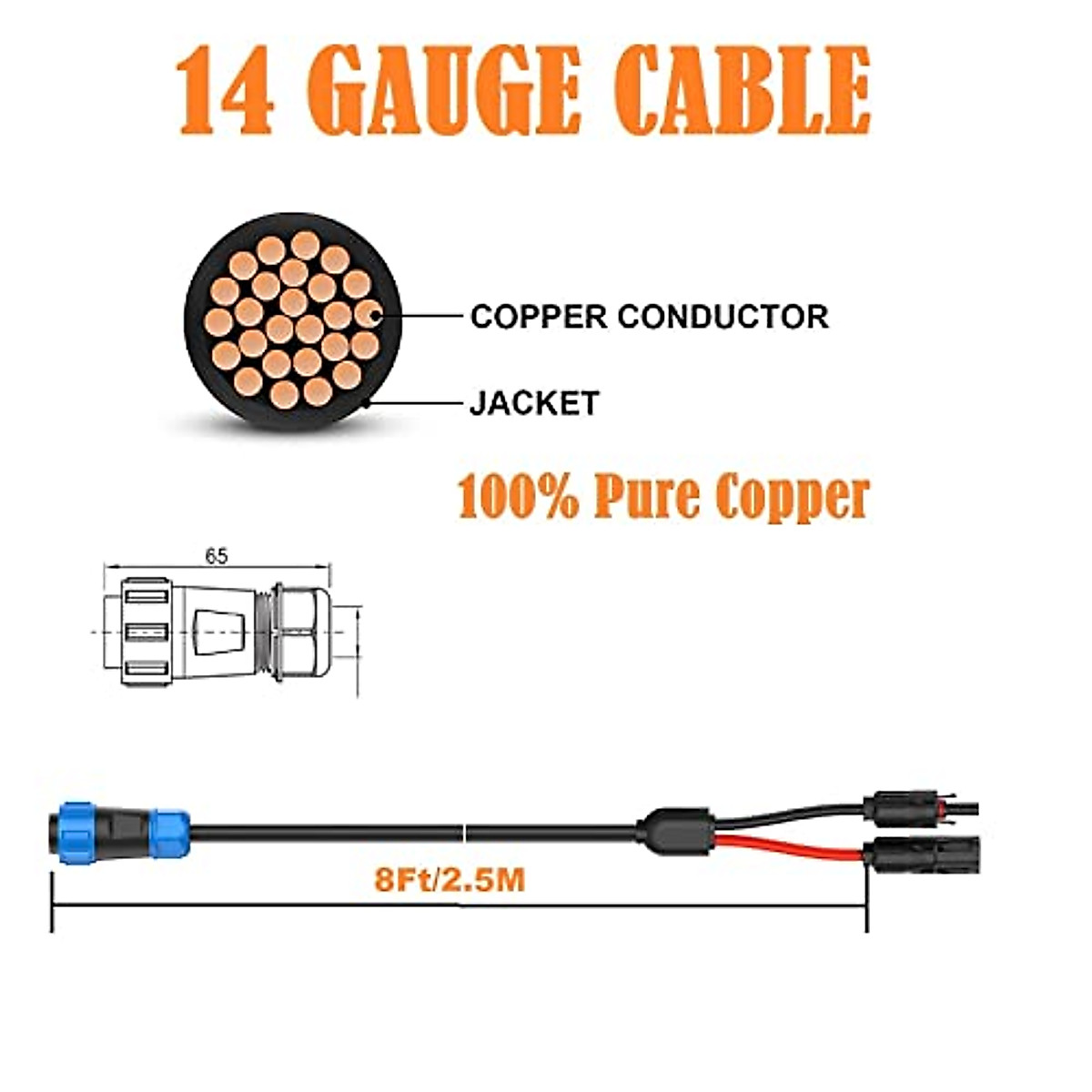 SolarEnz Solar Connectors to 2 Pin Power Industrial Circular Connector Adapter Connect Solar Panel Charge Portable Power StationCompatible with AC200MAX 8Ft/2.5M