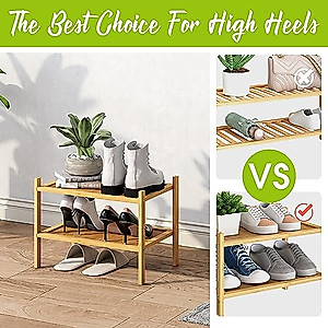 BMOSU 2-Tier Bamboo Small Shoe Rack For Entryway Free Standing Shoe Racks Premium Stackable Shoe shelf Storage Organizer For Hallway Closet Living Room
