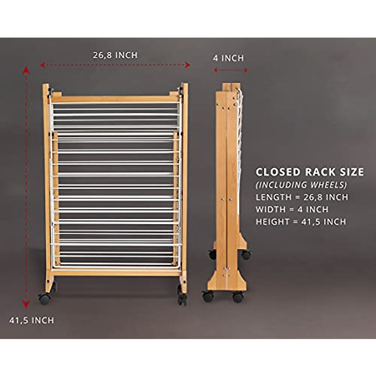 Scandinaf Foldable Clothes Drying Rack | Collapsible Drying Racks for Laundry | Extra Large and Heavy Duty Clothing Drying Rack with Iron Wires and Wooden Legs and 2 Levels with 91 Ft Drying Area