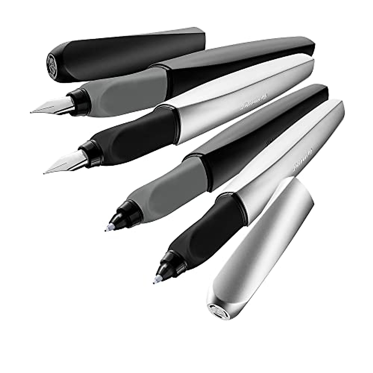 Pelikan Twist Fountain Pen with 1 Ink Cartridge, Medium Nib, Silver, Boxed (947101)