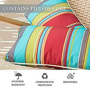 Enipate Outdoor Lumbar Pillows with Inserts, Water Resistant 12 x 20 Inch Striped Toss Pillows for Patio Furniture Decor, Pack of 2