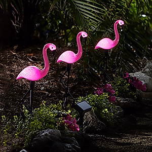 Flamingo Garden Solar Lights 3 Pieces Waterproof and Solar Powered Outdoor Decorative Stake Pink Lights for Pathway Lawn Yard Landscape Path Christmas Decorations Gifts