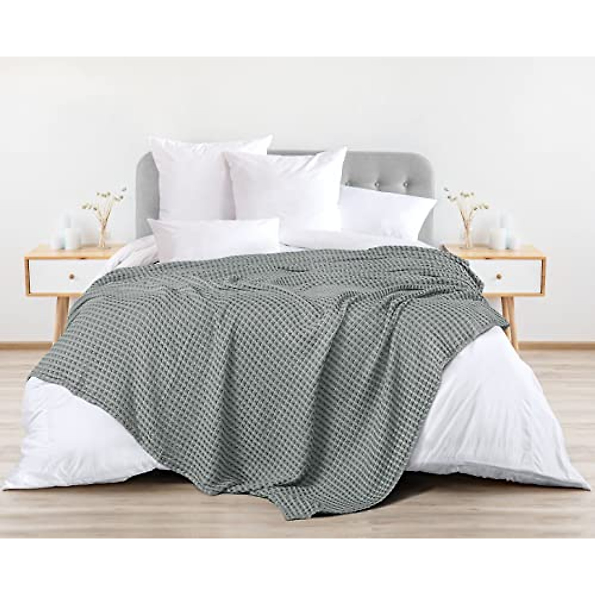 Utopia Bedding Cotton Waffle Blanket 300 GSM (Cool Grey - 90x90 Inches) Soft Lightweight Breathable Bed Blanket Queen Size Layering Any Bed for All Season