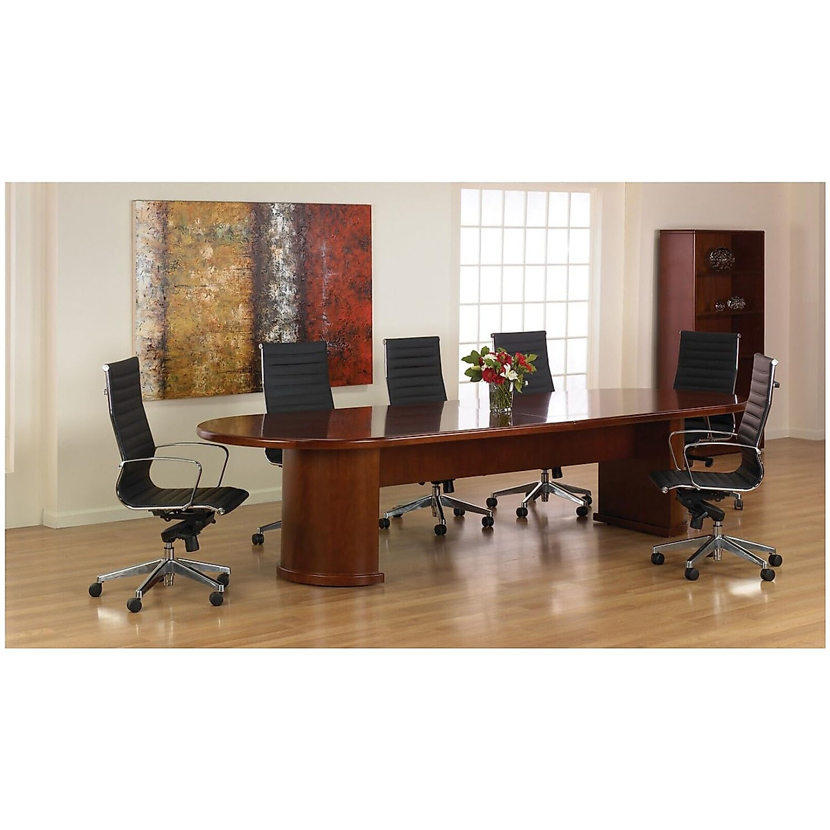 Saranya 18 Shop New Cherry Finish 12 FT Traditional Executive Rectangle Shaped Real Wood Conference Table Legs Racetrack Boardroom Meeting Room Office Table Desk Furniture 144"L x 48"W x 30"H of Set