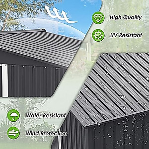 SUNCROWN Outdoor Garden Storage Shed 6X8 FT Yard Storage Tool with Sliding Door for Lawn Equipment Garden Backyard, Grey