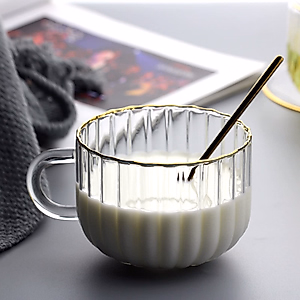 amokk Clear Glass Mugs Tea Cup and Saucer with Spoon for Coffee, Milk, Tea 15 Oz