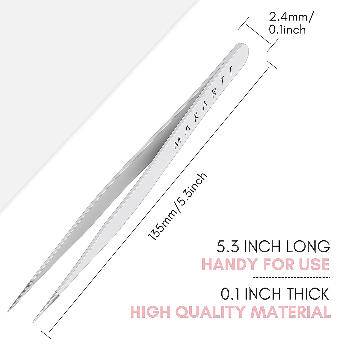 Makartt 2Pcs Straight Nail Tweezers Probe Tips Metal Precision Tweezers for Nail Art Picking Gems Rhinestones Acrylic Gel Stickers Eyelash Extensions Nail Tools