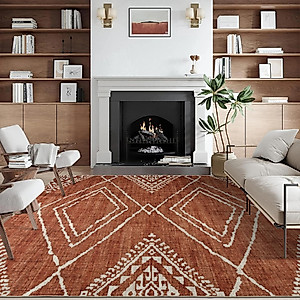 ReaLife Machine Washable Area Rug Runner - Living Room Bedroom Bathroom Kitchen Entryway Office - Padded Low Pile Stain Resistant Premium - Moroccan Diamond Tribal - Jax - Orange 3' x 5'