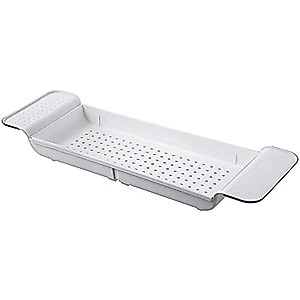 Bathtub Tray Caddy Plastic Shower Organizer Trays with Extending Sides Bath Kitchen Shelf, Fits Most Tubs 31" x 6.7" (White)