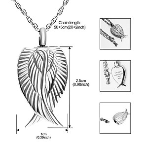 Angel Wing Cremation Necklace for Ashes Stainless Steel Urn Pendant Ashes Holder Memorial Jewelry-I’m Here WATCHING Over You