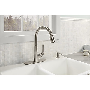 Kohler R77748-SD-VS Malleco Touchless Pull Down Kitchen Sink Faucet with Soap/Lotion Dispenser, Vibrant Stainless