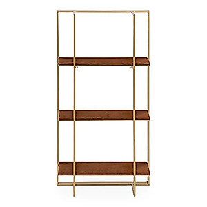 Kate and Laurel Kercheval Modern Wood Shelf, 15"x 32", Walnut Brown and Gold, Practical Mid-Century Wall Decor