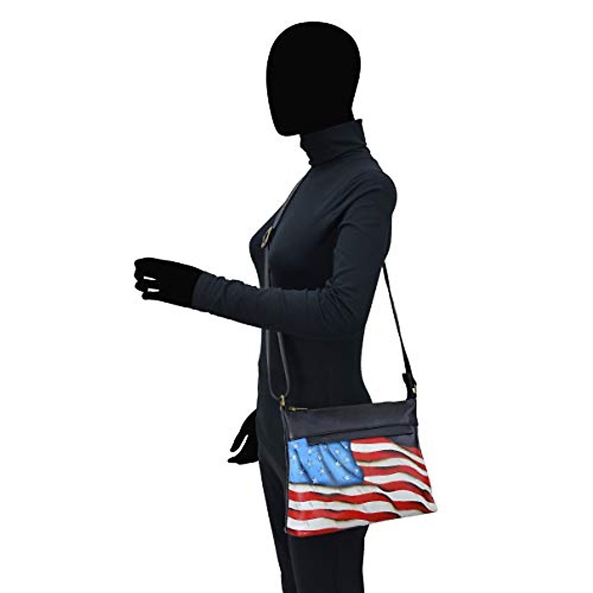 Anna by Anuschka Women s Anna Handpainted Anuschka Women Genuine Leather Medium Crossbody Handbag Hand Painted Exterior Stars and Stripe, Stars Stripes Black, One Size US