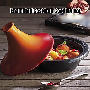 Xgxoz Enameled Cast Iron Cooking Pot, Cast Iron Cooker Pot with Ceramic Lid Enameled Cast Iron Tagine for Home Kitchen Large Capacity, Cone Shaped Lid, Cookware Gift