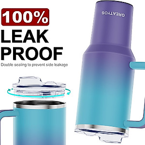 Zen Living 40oz Tumbler with Handle and Straw|100% Leakproof|Made of Stainless Steel and Double Vacuum Sealed|Cup Friendly Base |BPA Free|Assorted Colors (Green Aqua White)