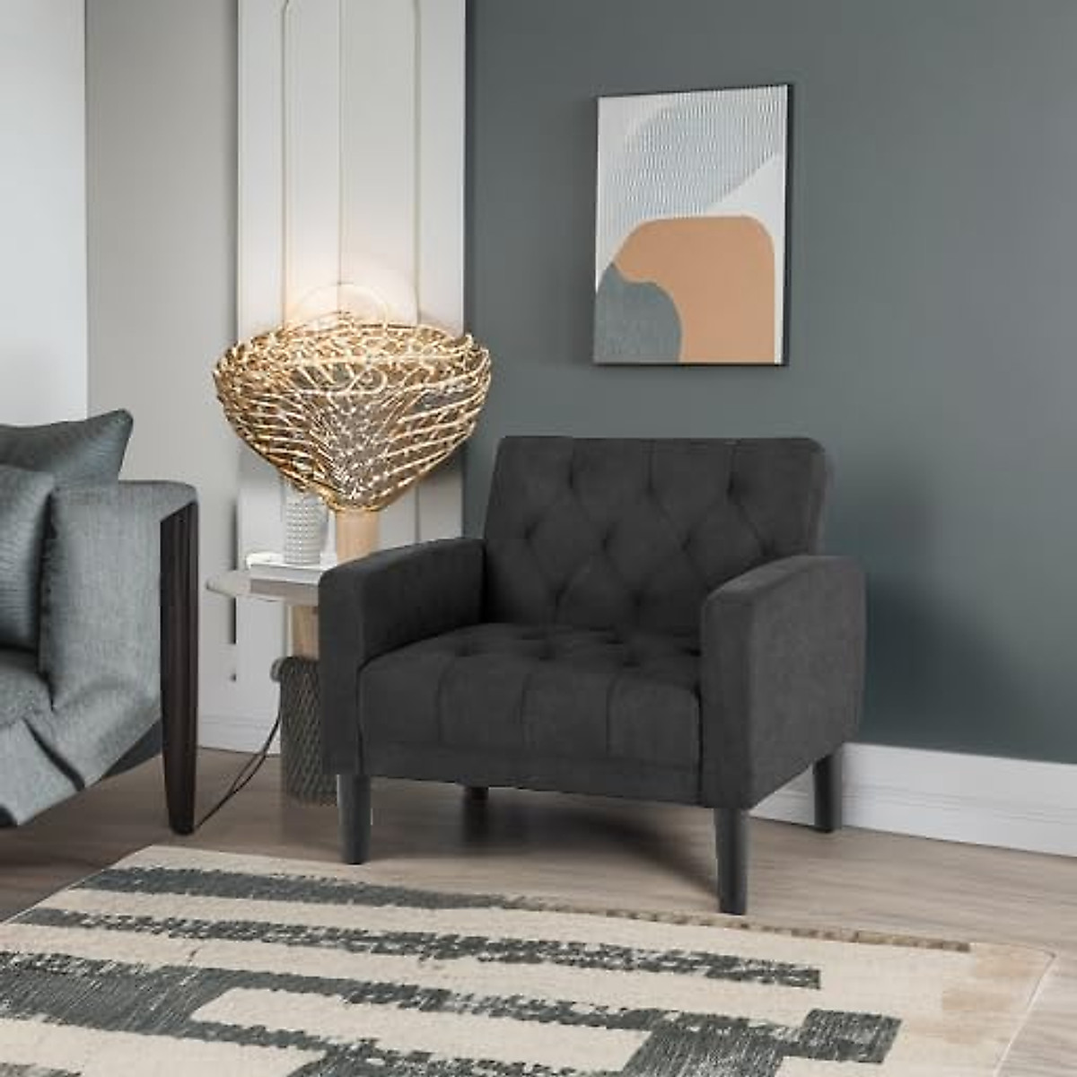 TYBOATLE Accent Chair, Fabric Living Room Arm Chairs for Bedroom, Mid Century Modern Upholstered Tufted Bedroom Office Armchair Single Sofa，Reading Lounging Side Lounge Chair (Dark Grey)