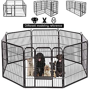 BestPet Dog Pen Extra Large Indoor Outdoor Dog Fence Playpen Heavy Duty 8 Panels 40 Inches Exercise Pen Dog Crate Cage Kennel Black
