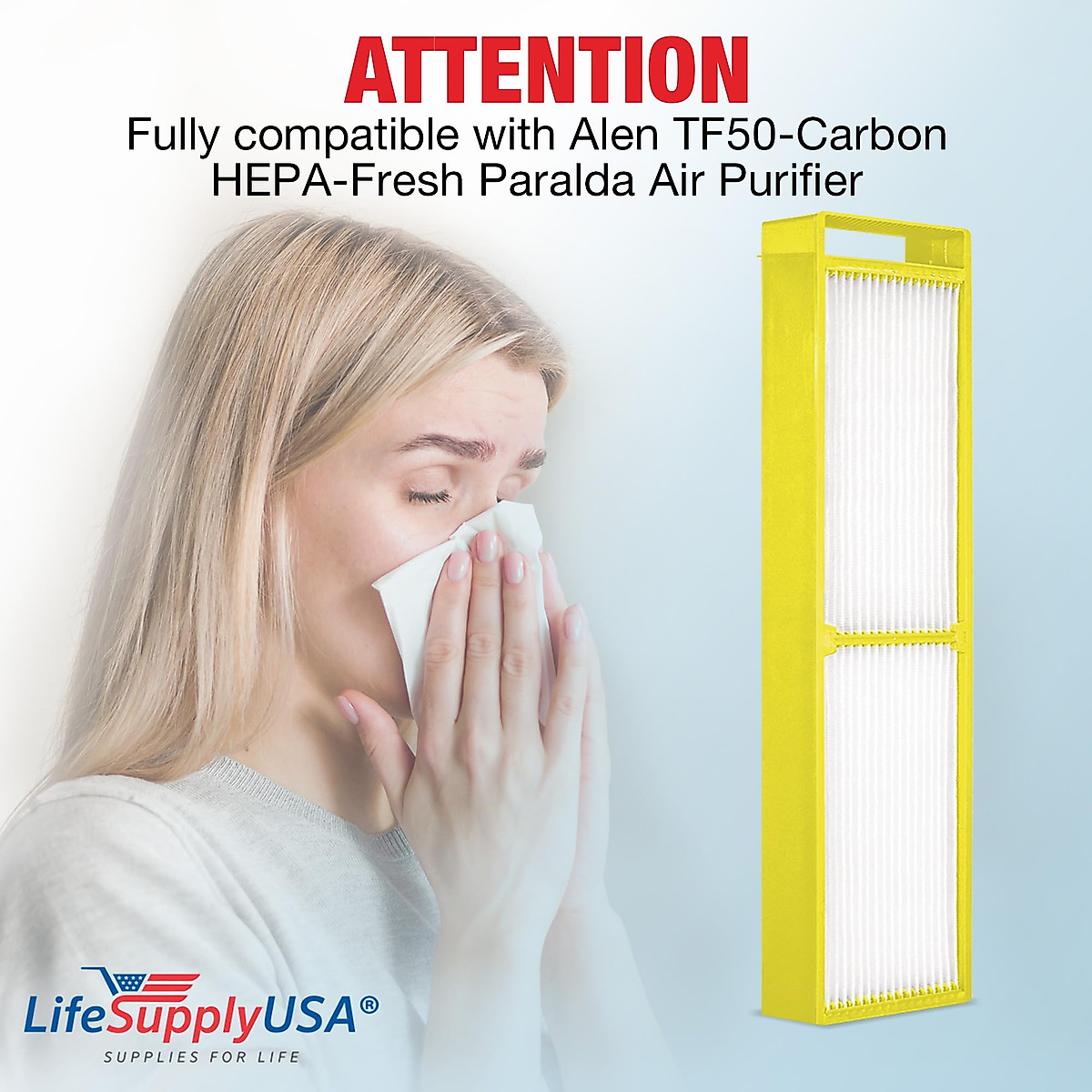 LifeSupplyUSA True HEPA Filter Replacement Compatible with Alen TF50-Carbon HEPA-Fresh Paralda Air Purifier (3-Pack)