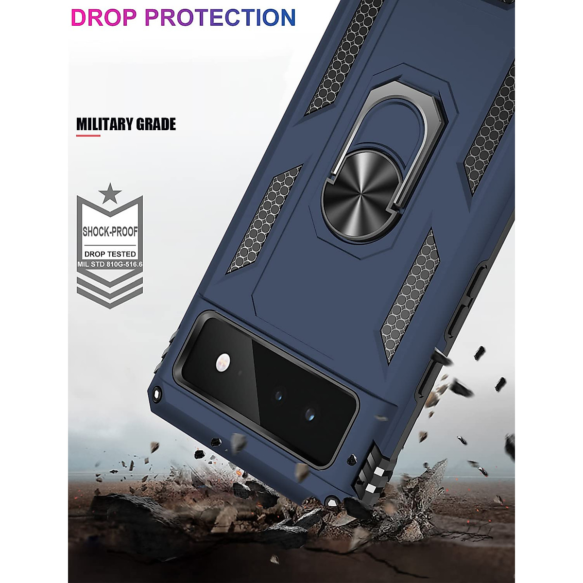 IKAZZ Suitable for Google Pixel 6 Case,Military Grade Shockproof Heavy Duty Protective Phone Cover Pass 16ft Drop Test with Magnetic Kickstand Car Mount Holder Blue