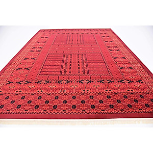 Unique Loom Tekke Collection Over-Dyed Saturated Traditional Torkaman Area Rug, 9 x 12 ft, Red/Black