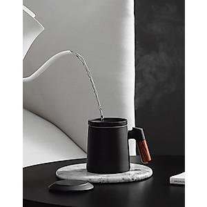 Gegong Rosewood Handle Tea Mug with Infuser and Lid, 13.5oz Steeping Tea Cup with Stainless Steel Filter (Black)