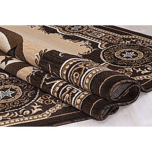 Allstar 8x10 Traditional Accent Rug in Berber with Chocolate Western Texas Star Design (8' x 10')