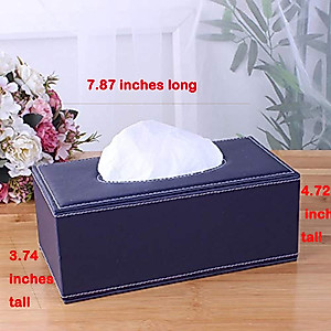 Small Leather Tissue Box Holder - Waterproof Rectangular Tissue Box Vintage Napkin Holder for Home, Office, and Car Kitchen Bathroom (22_Navy Blue)