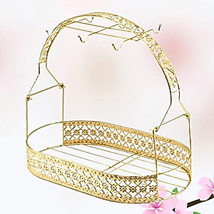 Operitacx Coffee Mug Holder with Saucer Organizer Cup Drying Rack 6 Cup Hooks Drainer Organizer Mug Tree Drinking Glass Holder Stand Mug Drainer Tray for Cups Mugs Cup Stand