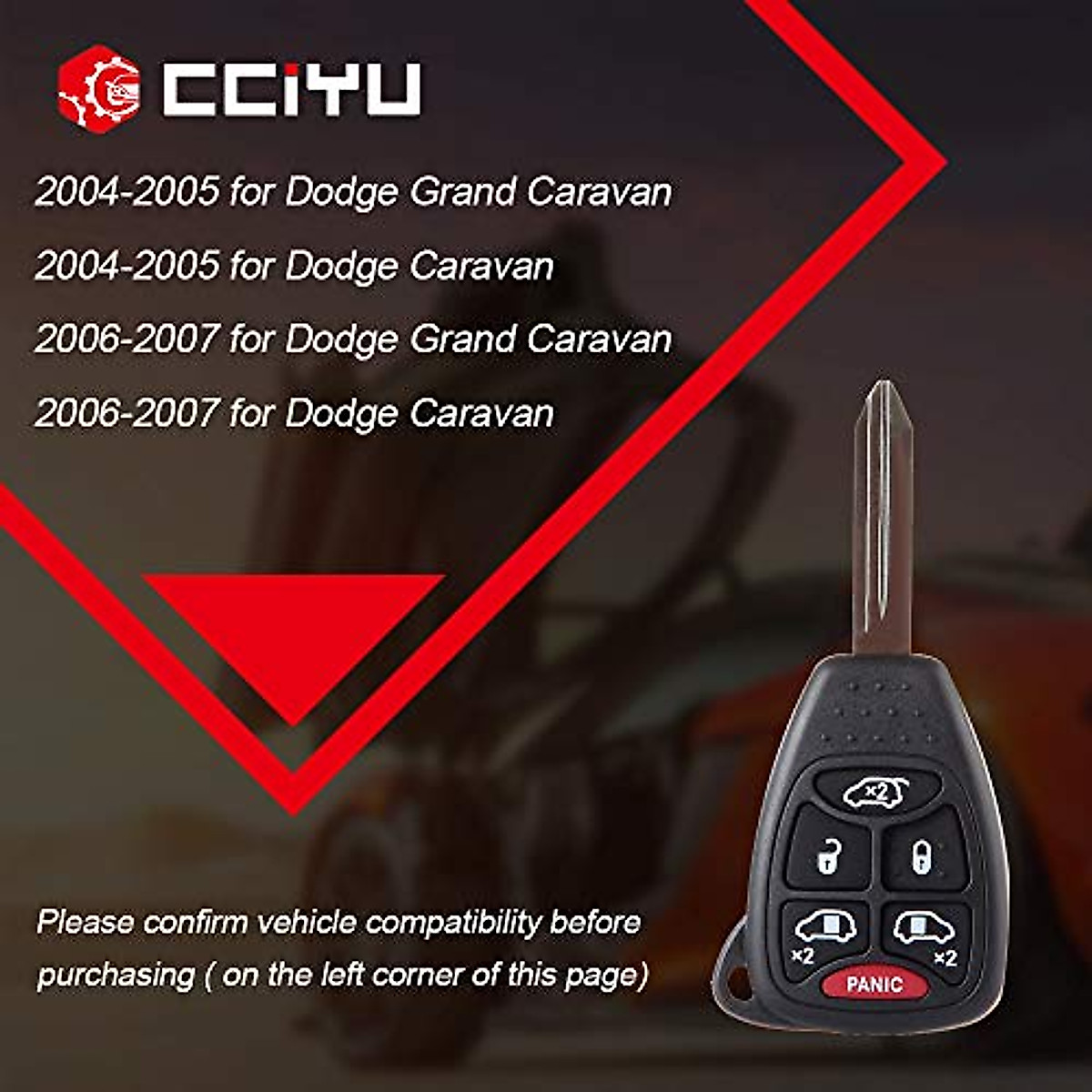 cciyu 1PC Uncut 6 Buttons Keyless Entry Remote Fob Replacement for 2004 2005 2006 2007 for Dodge for Caravan for Grand for Caravan for Chrysler Town & Country (M3N5WY72XX)