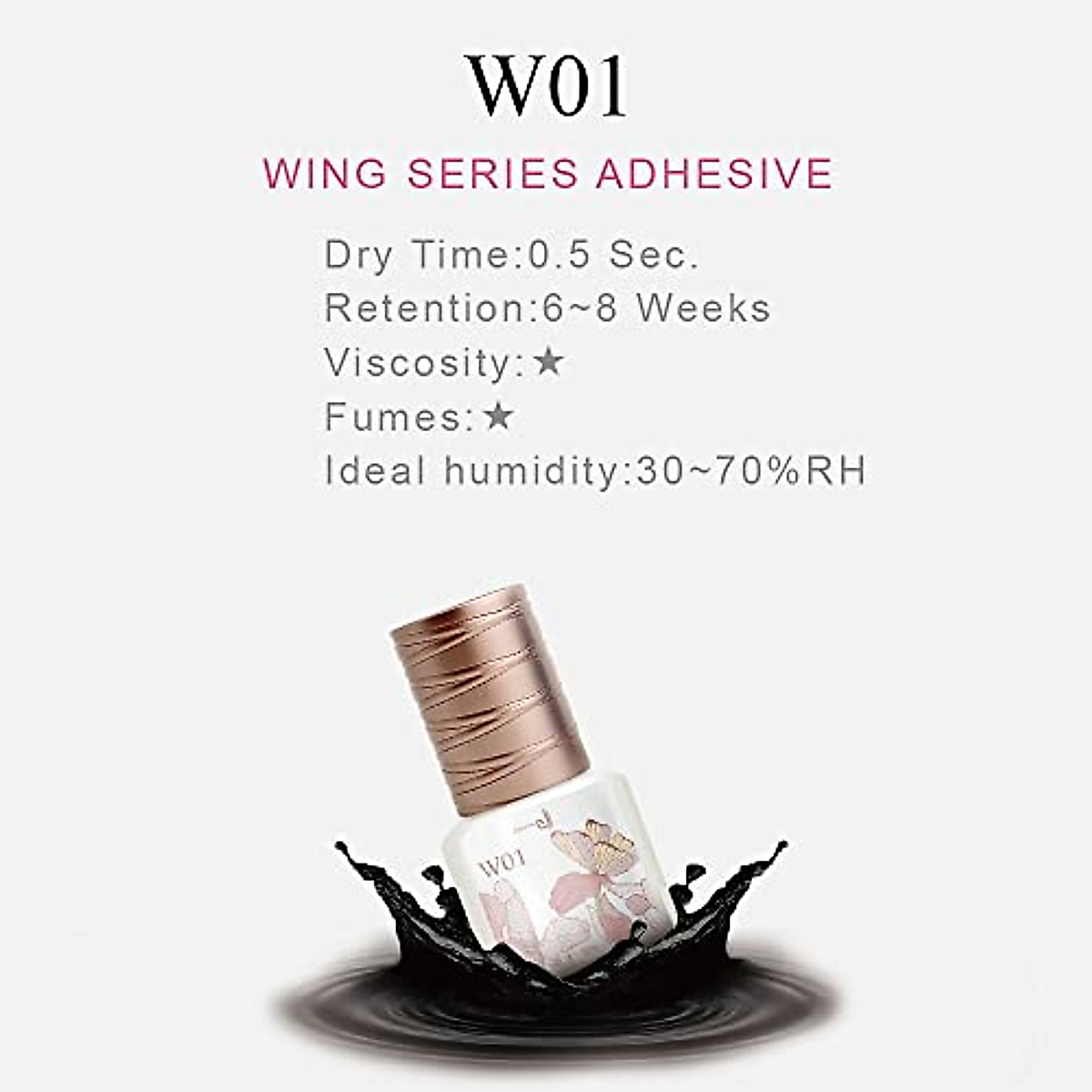 JOVISA W01 Eyelash Extension Glue 0.5 Second Drying Time 6-8 Weeks Long Retention 30~70% RH Ideal Humidity Professional Use Only 5ml