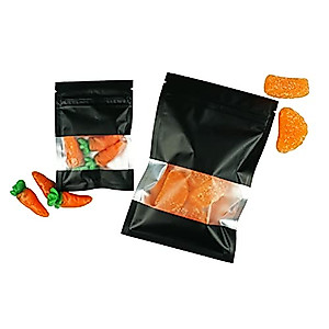 100PCS Food Safe Flat Packaging Bags with Rectangular Frosted Window and Tear Notch Food Storage (Black,3.9" x 5.9")