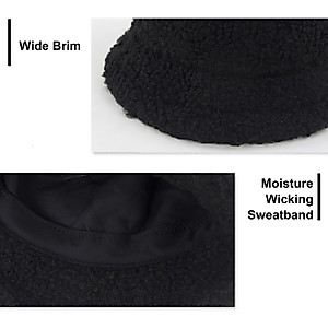 Womens Winter Bucket Hat Vintage Cloche Hats Warm Faux Fur Wool Outdoor Packable Fisherman Cap Black
