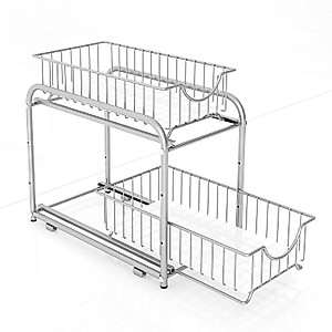 AIYAKA under sink storage 2 Tier Stackable Sliding Basket Organizer Drawer For Kitchen And Bathroom/Cabinet Drawers,silver