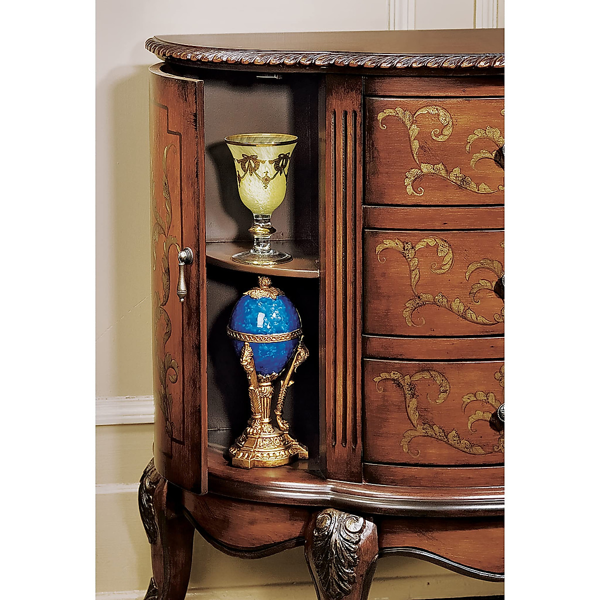 Design Toscano Villa Lucchesi Serpentine Console Table with Drawers and Cupbords, 32 Inches Wide, 13 Inches Deep, 30 Inches High, Full Color Finish