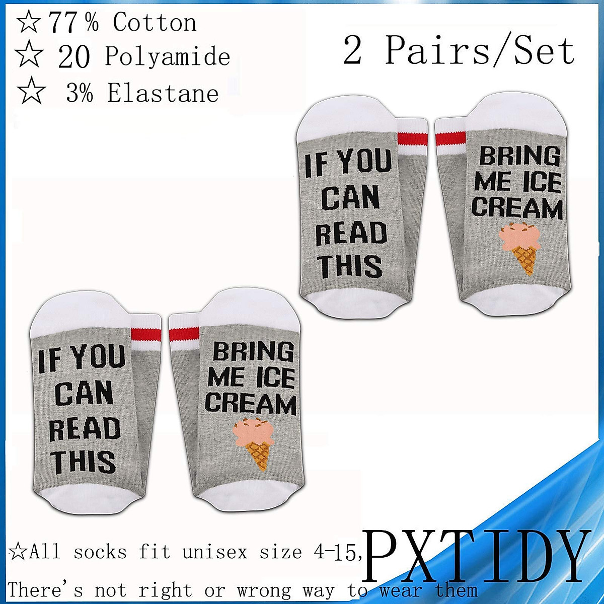 PXTIDY 2 Pairs Ice Cream Lover Gift Socks - If You Can Read This Bring Me Ice Cream - Novelty Love Desserts Gifts