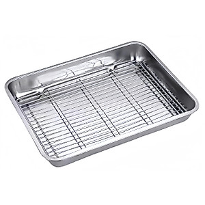Roasting Pan Heavy Duty Stainless steel Turkey Pans for Oven,Toaster Oven Tray Pans with cooling rack,Hotel Pan, Barbeque Grill Pan,Deep Edge,Mirror treatment, Dishwasher Safe (23.4"x15.6"x2.8")